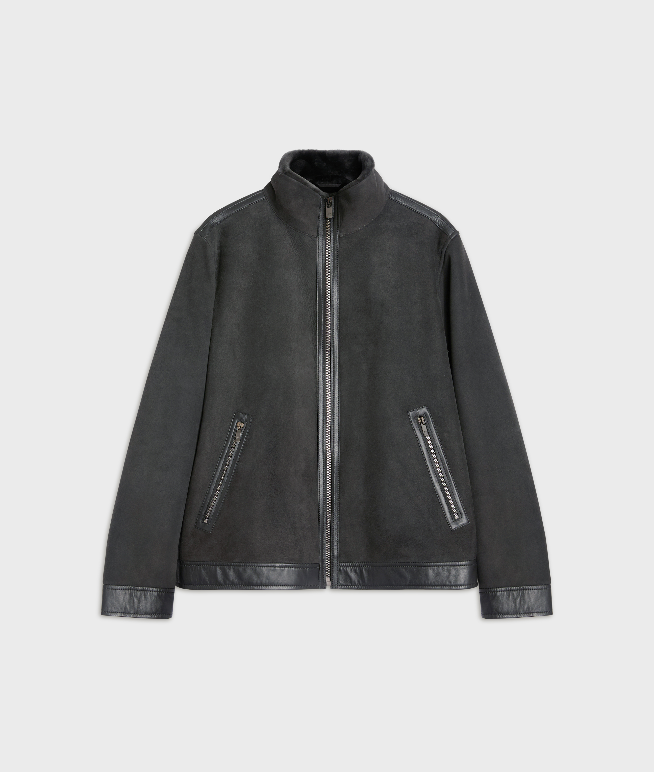 blouson con collo stand up in pelle di agnello grigio scuro Pal Zileri ...