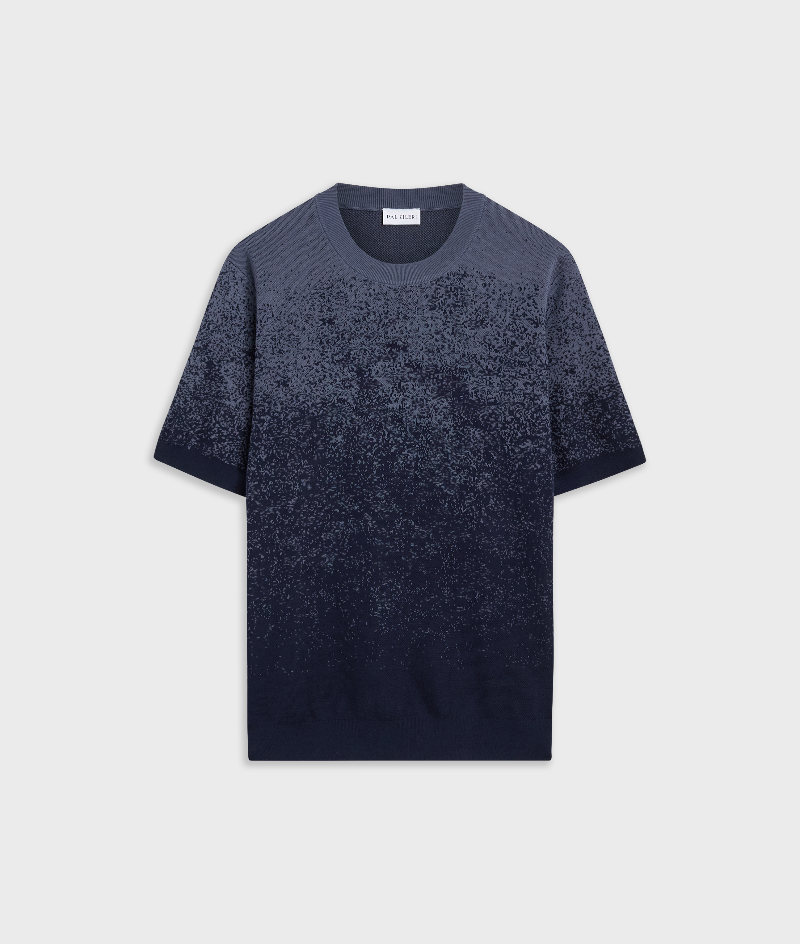 light blue lyocell cotton and silk knitted t shirt with jacquard shaded ...
