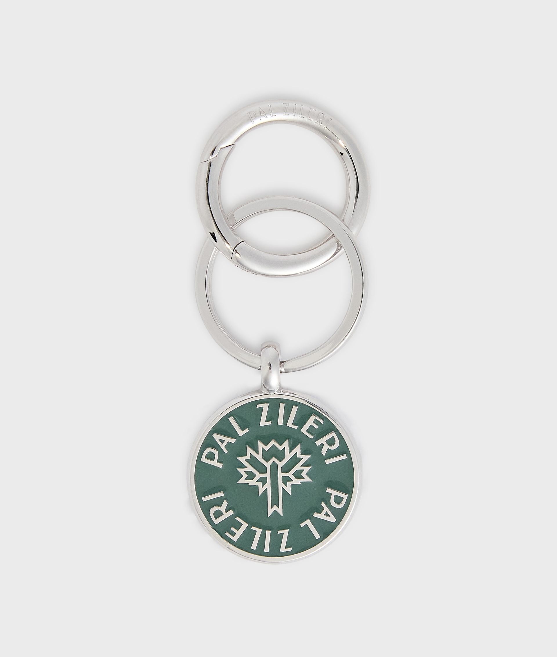 green key ring with rhodium plated brass logo and enamel Pal Zileri ...