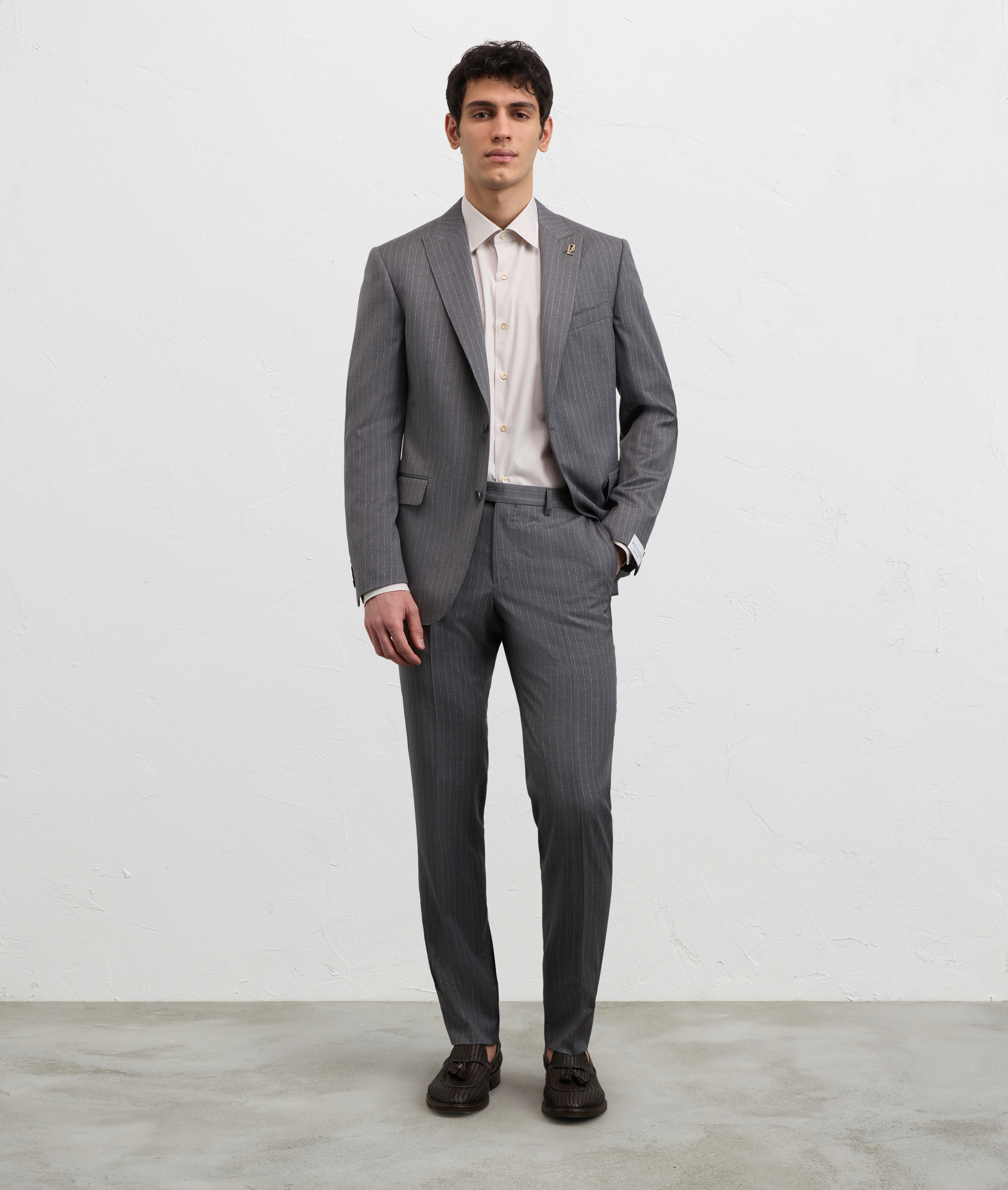 abito linea vicenza in lana vergine grigia a righe - Pal Zileri ...