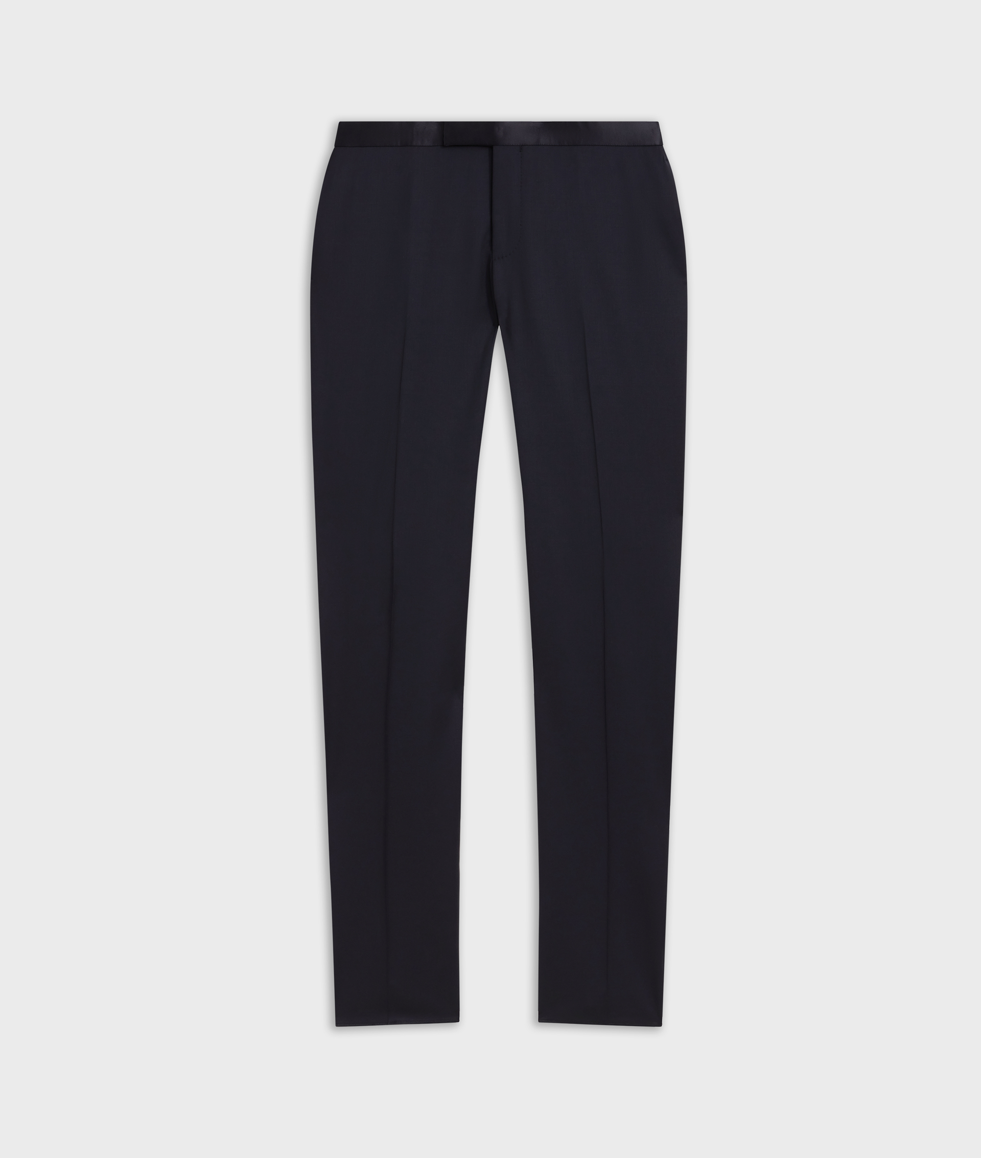 navy blue stretch wool satin flat front trousers with belt Pal Zileri ...